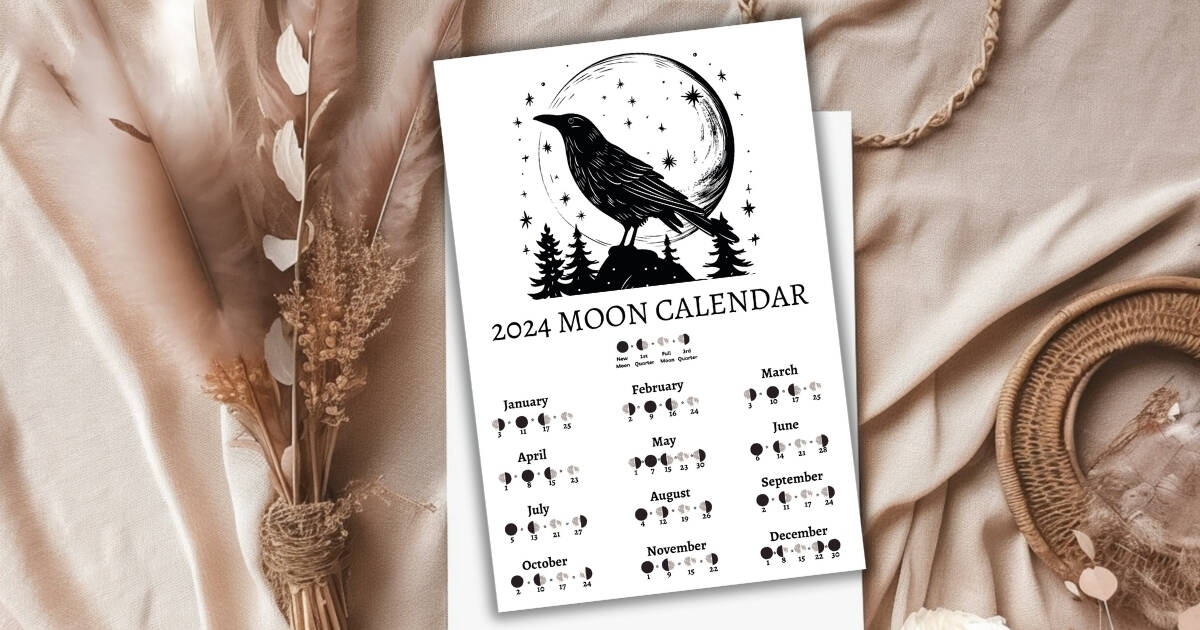 Printable Crow Moon Phase Calendar Freebie - Quest Mystic